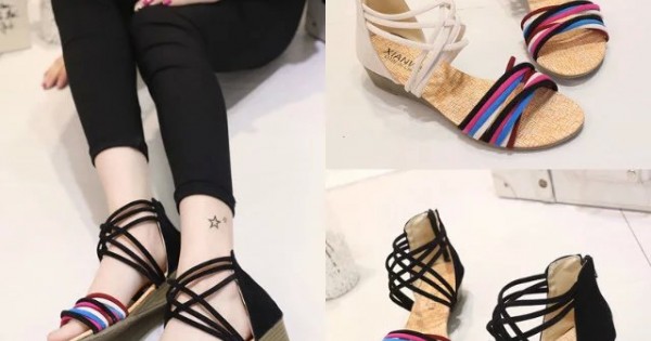 Buy Vibrant Strappy Sandals Multi-Colored Bands Meet Stylish White ...