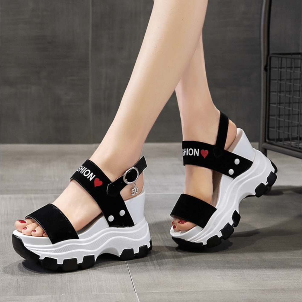 Buy Modern Chunky Platform Black Sandals with Fashion Strap and Heart ...