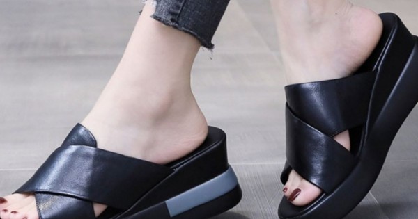 Buy Open Toed Foreign Style Large Size Slope Heel Sandals-Black ...